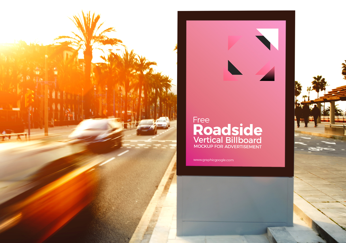 Free Roadside Vertical Billboard Mock Up For AdvertisementGraphic