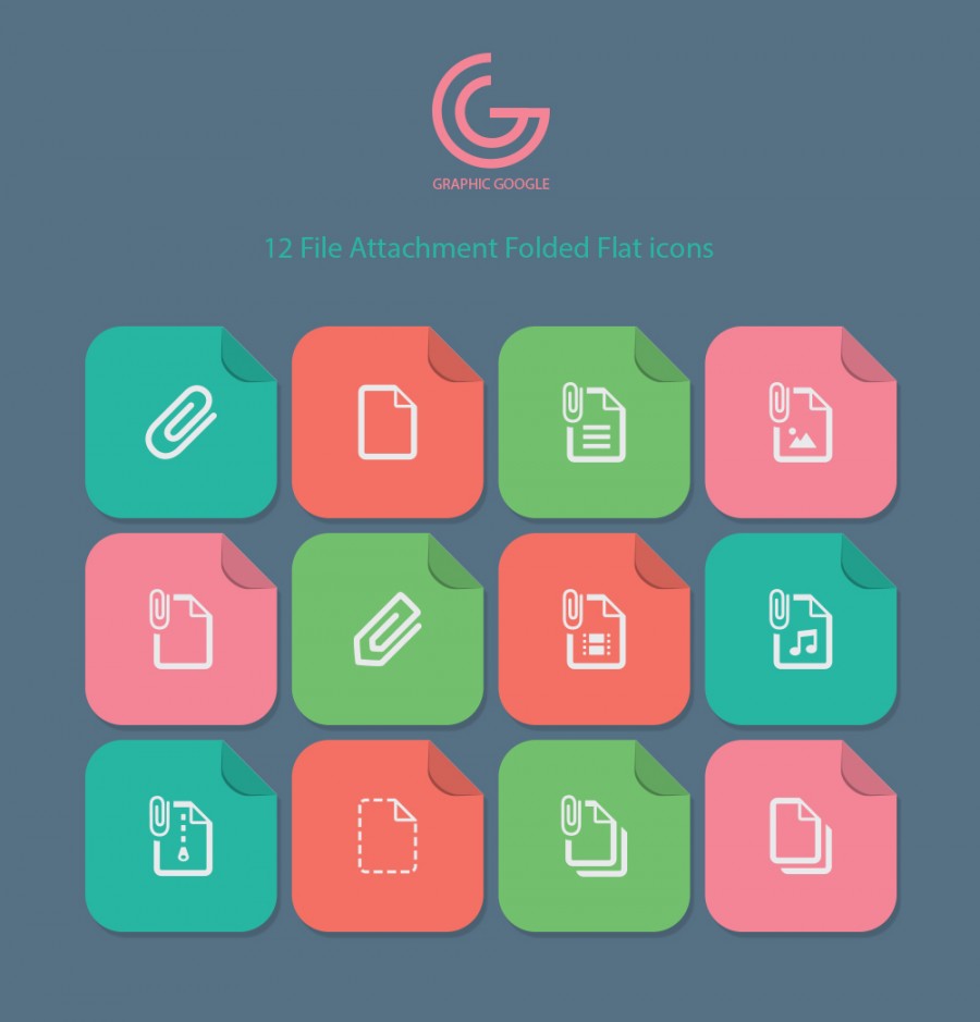 12 File Attachment Folded Flat icons - Graphic Google - Tasty Graphic ...
