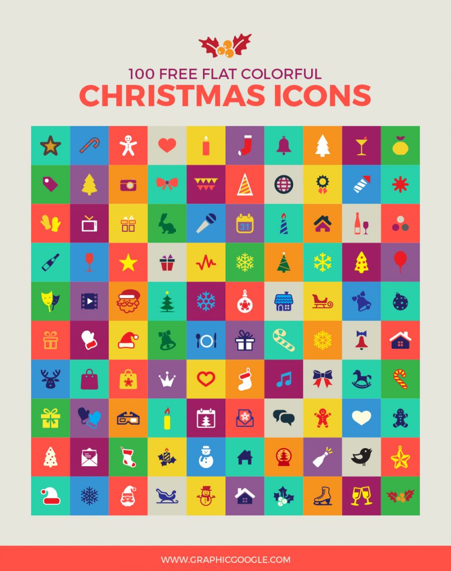 100 Free Flat Colorful Christmas Icons For Christmas Designs & Templates