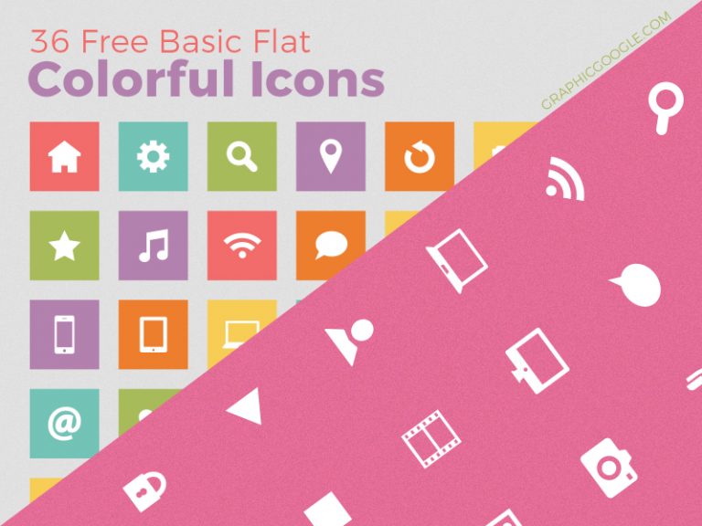 36 Free Basic Flat Colorful Icons For Graphic & Web Designers