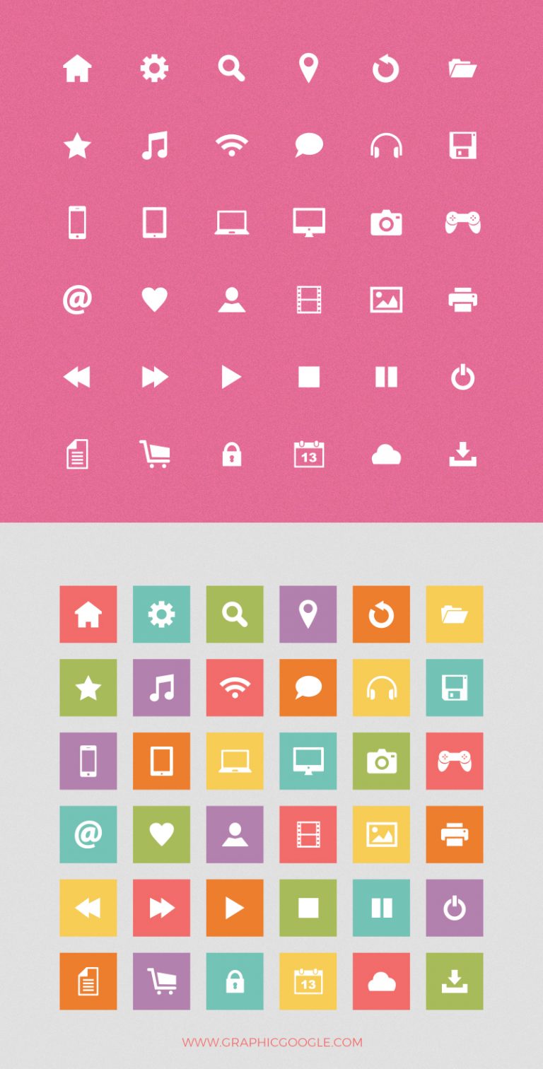 36 Free Basic Flat Colorful Icons For Graphic & Web Designers