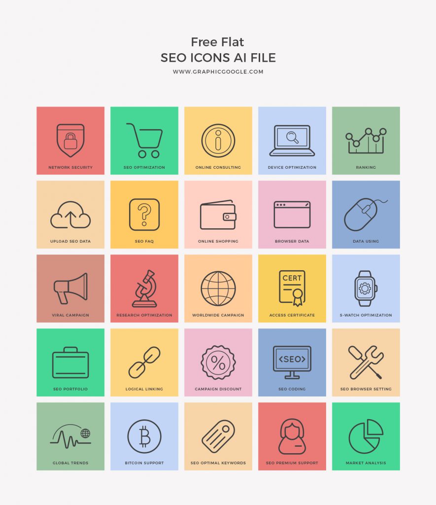 Free Flat SEO Icons Ai File