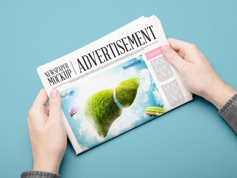 Free Advertisement Newspaper Mockup PSD 2018 - Graphic Google - Tasty ...