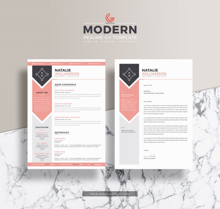 Free Modern Resume CV Template For Designers and Developers With Cover ...