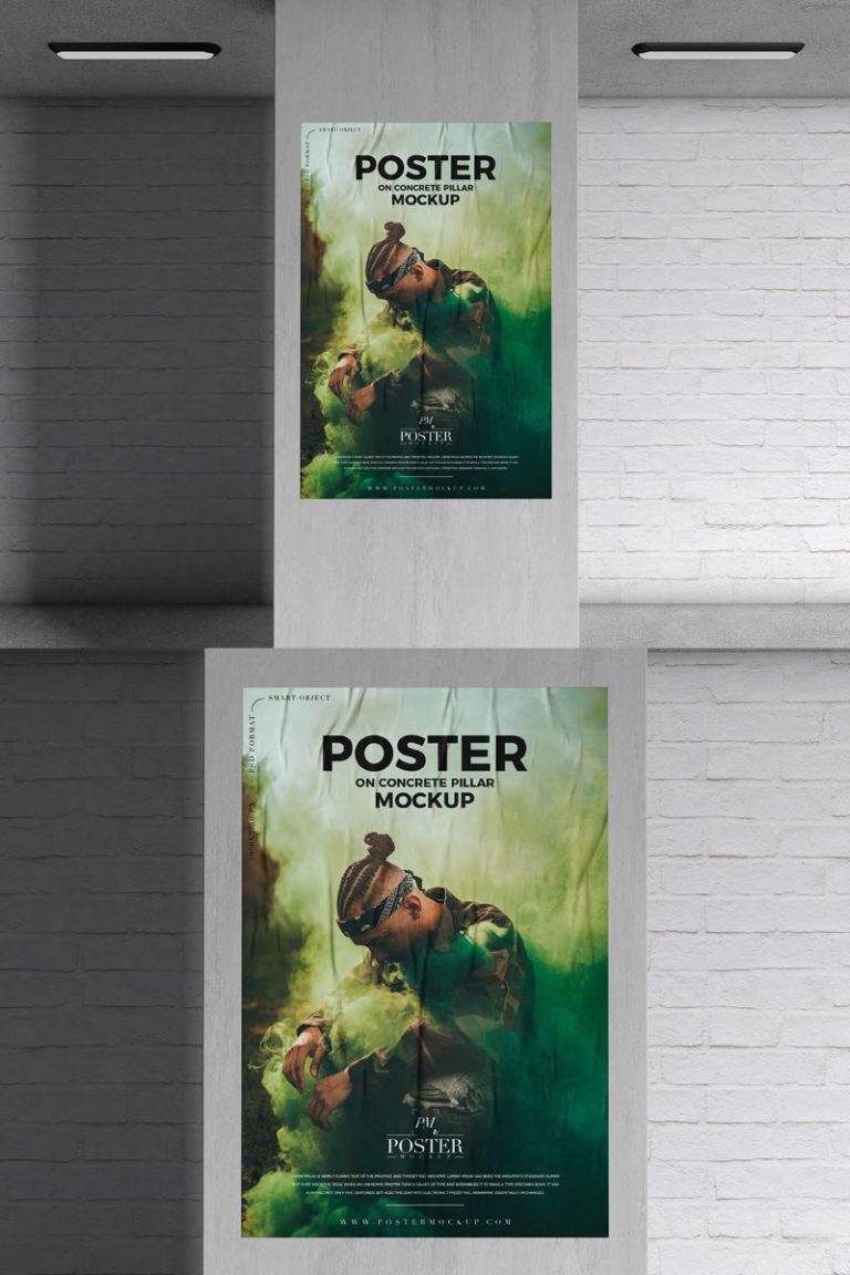 Free Concrete Pillar Glued Paper Poster Mockup - Graphic Google - Tasty ...