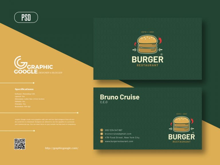 Free Burger Business Card Design Template For 2021 - Graphic Google ...