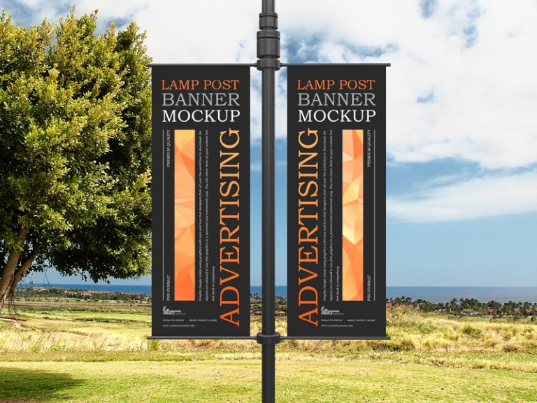 Free Advertising Lamp Post Banner Mockup - Graphic Google - Tasty ...