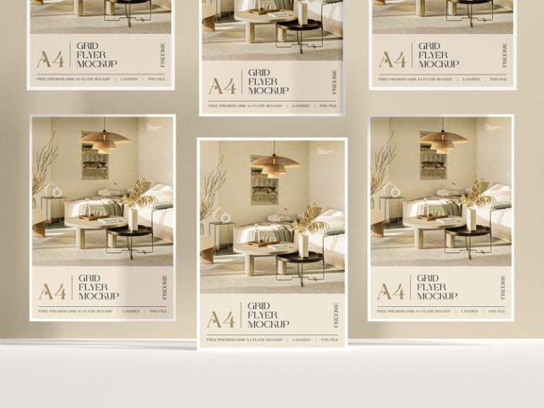 Free Premium Grid A4 Flyer Mockup - Graphic Google - Tasty Graphic ...